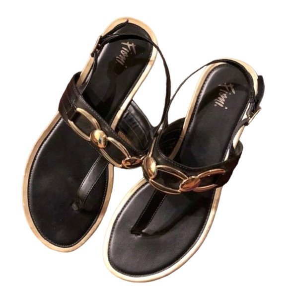 Fiona | Shoes | Fiona Black Gold Thong Sandals M | Poshmark